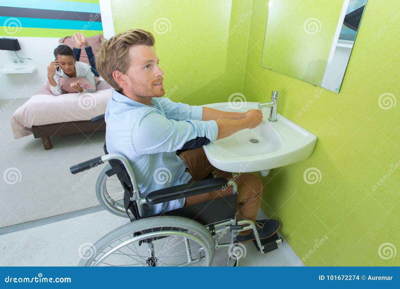 Man on Wheelchair Washing Hands Stock Photo - Image of handicapped ...