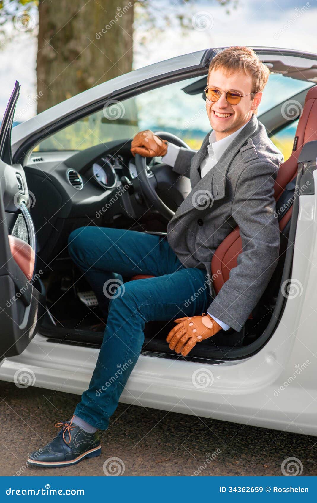 Man in white car stock image. Image of speed, road, sitting - 34362659