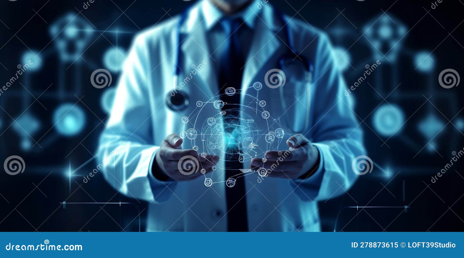 1Man_in_white_coat_hovering_over_a_symbol_design Stock Image - Image of ...