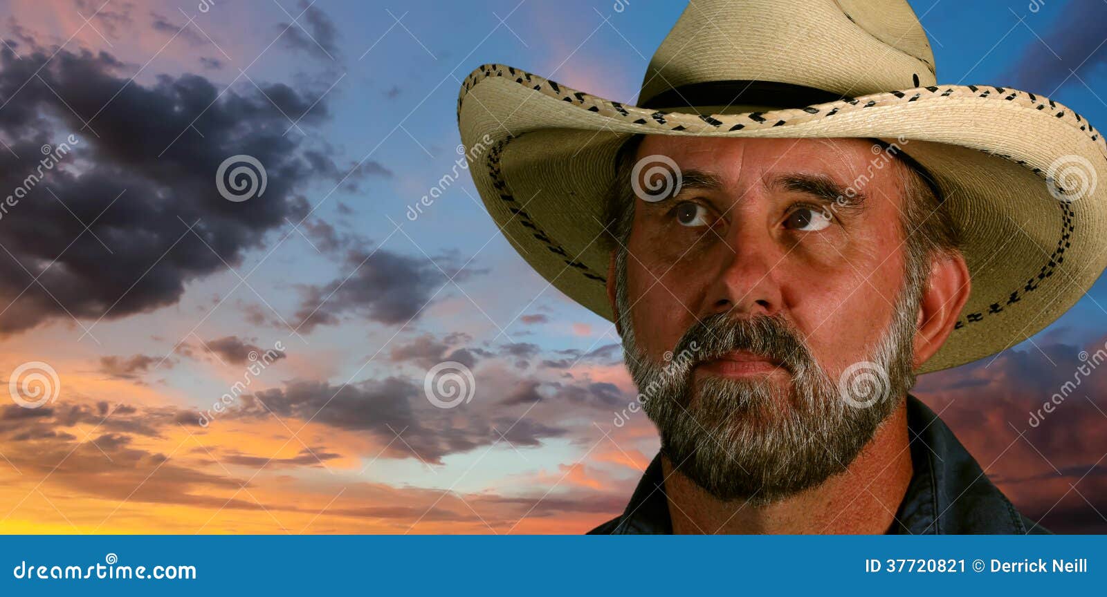 A Man in a White Cowboy Hat at Sunset Stock Image - Image of skies ...