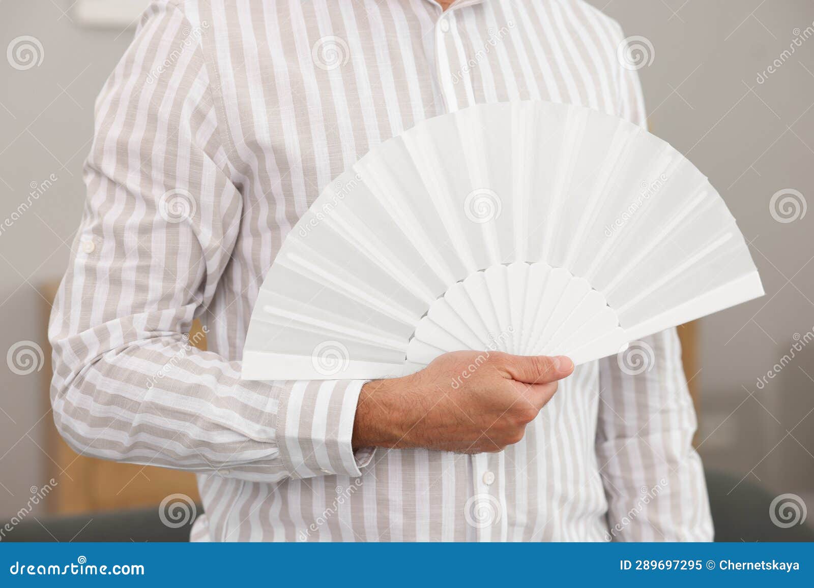 Man with White Hand Fan at Home, Closeup Stock Image - Image of adult ...
