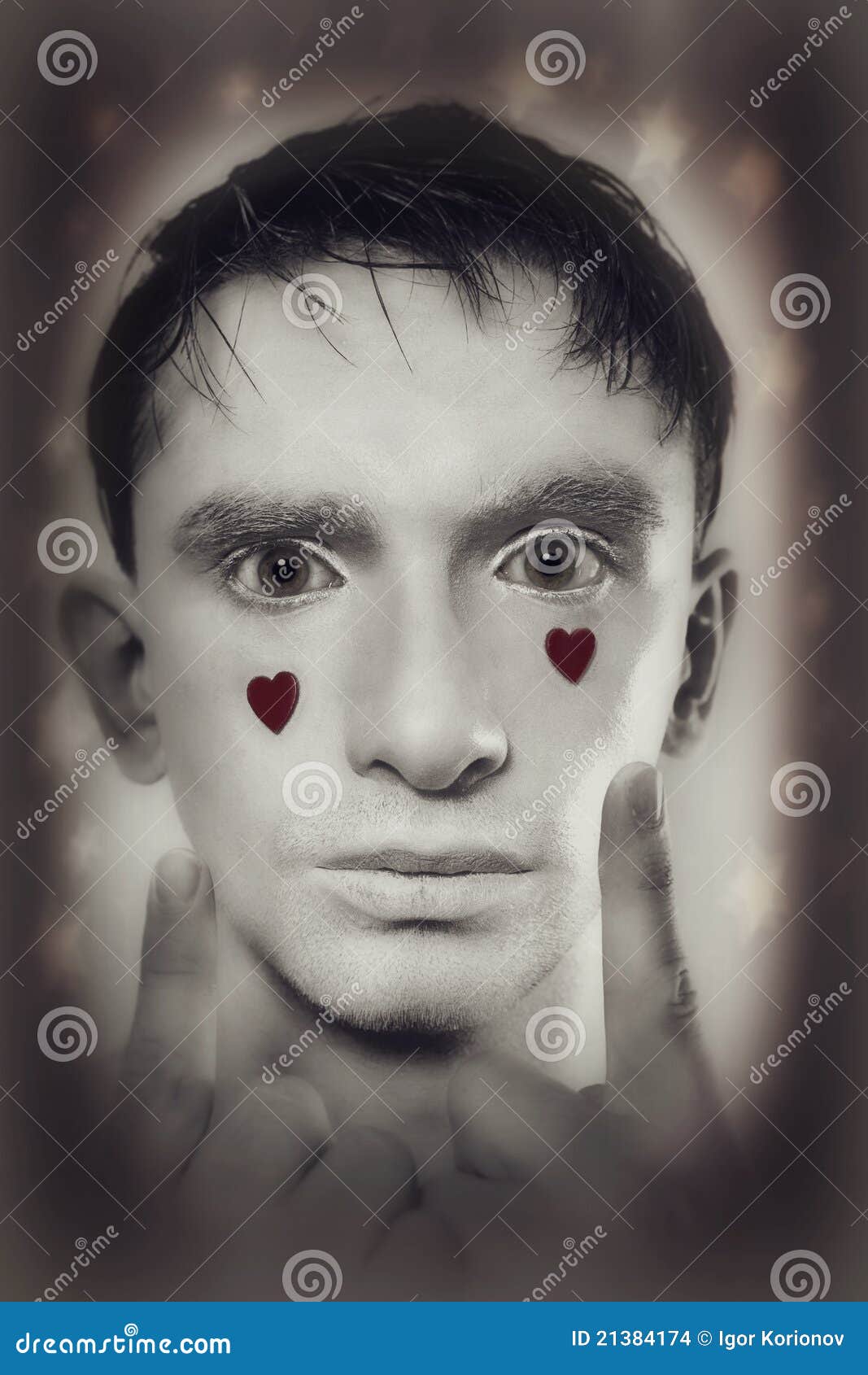 Man with White Makeup and Red Hearts on Face Stock Photo - Image of ...