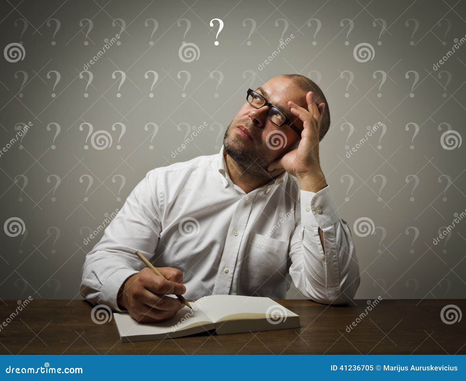 Man in White and Question Marks. Stock Image - Image of imagination ...