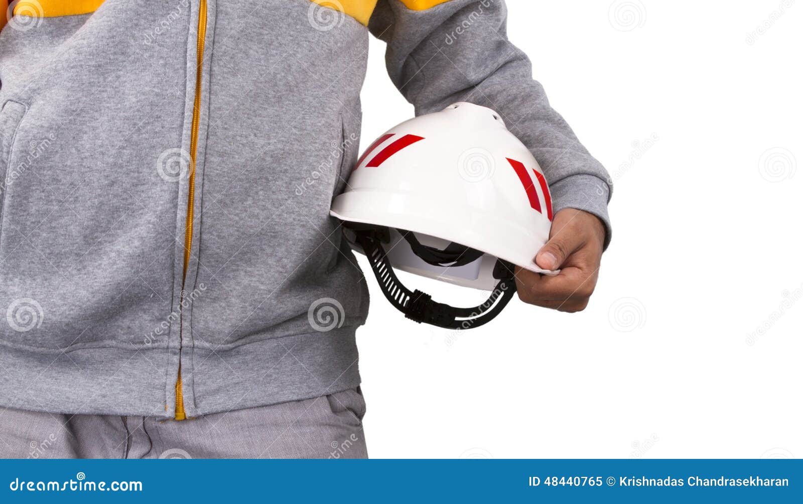 Man with White Safety Helmet Isolated on White Background. Stock Image ...