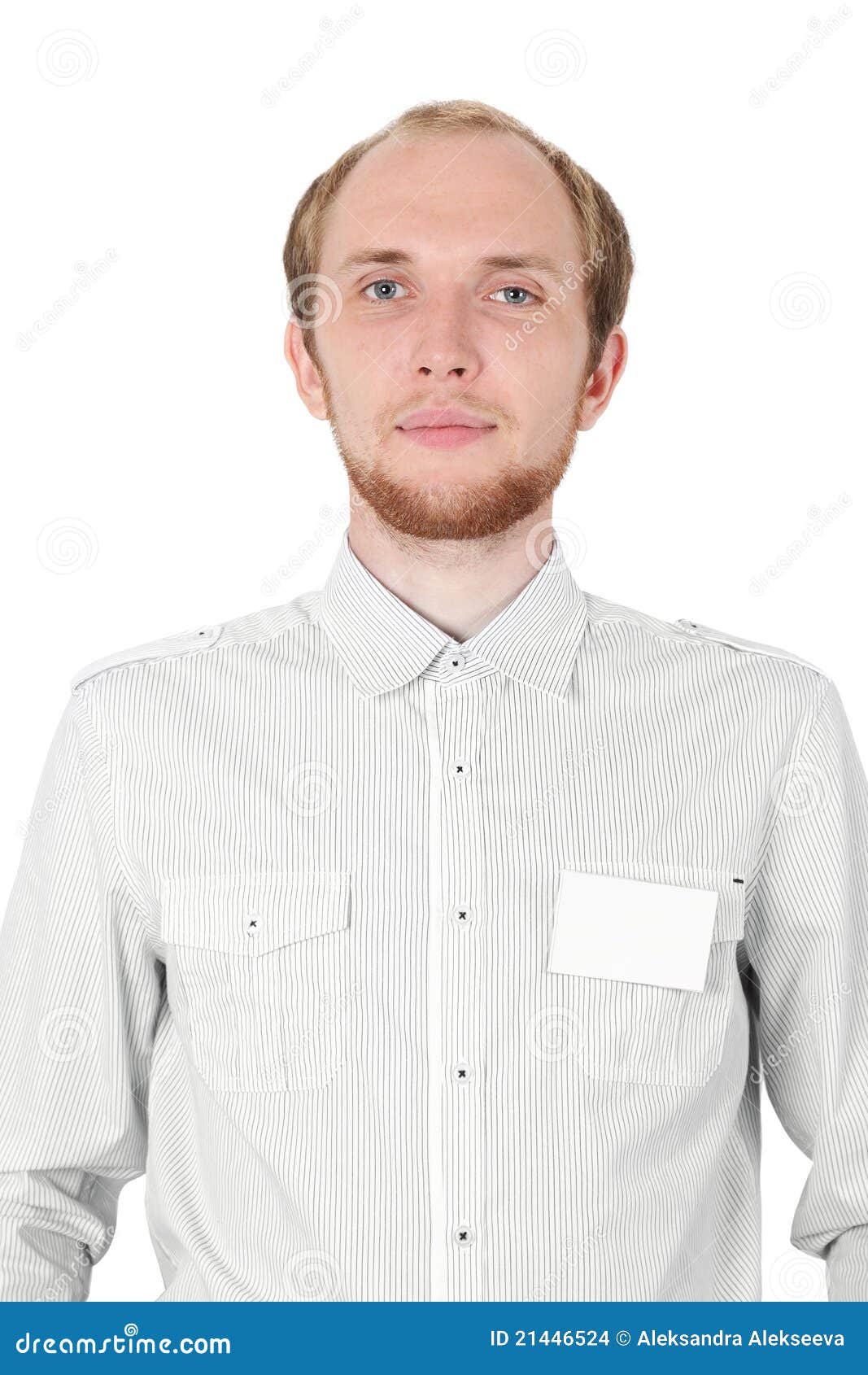 Man in White Shirt with Badge Card Isolated Stock Photo - Image of ...