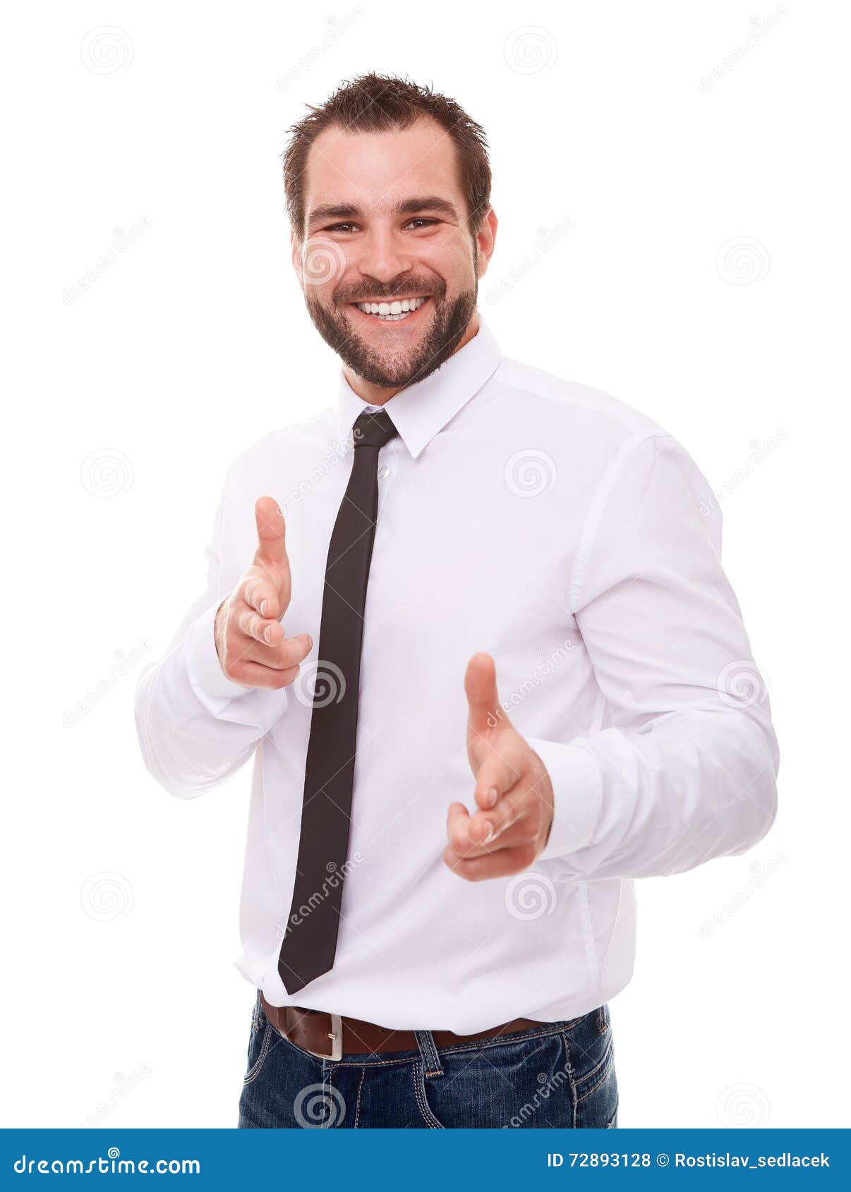 Man in white shirt stock photo. Image of jeans, pointing - 72893128