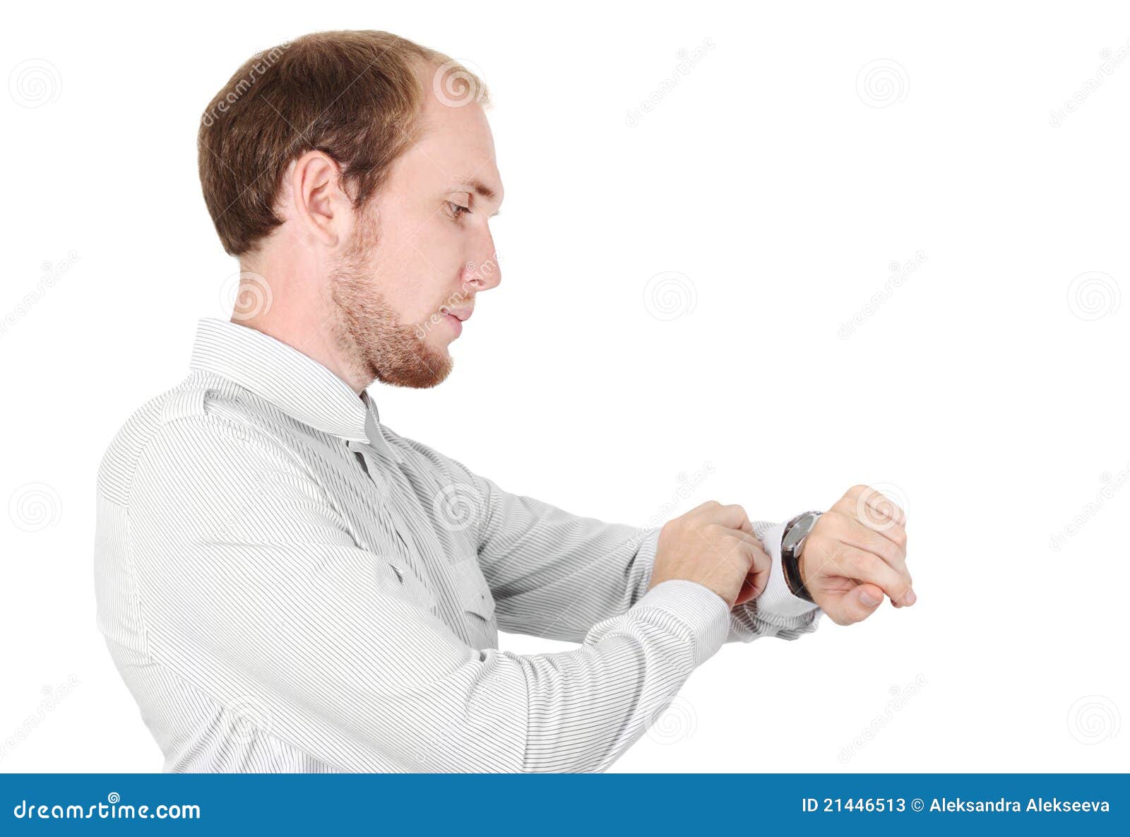 Man in White Shirt Looking at Hand Watch Isolated Stock Image - Image ...