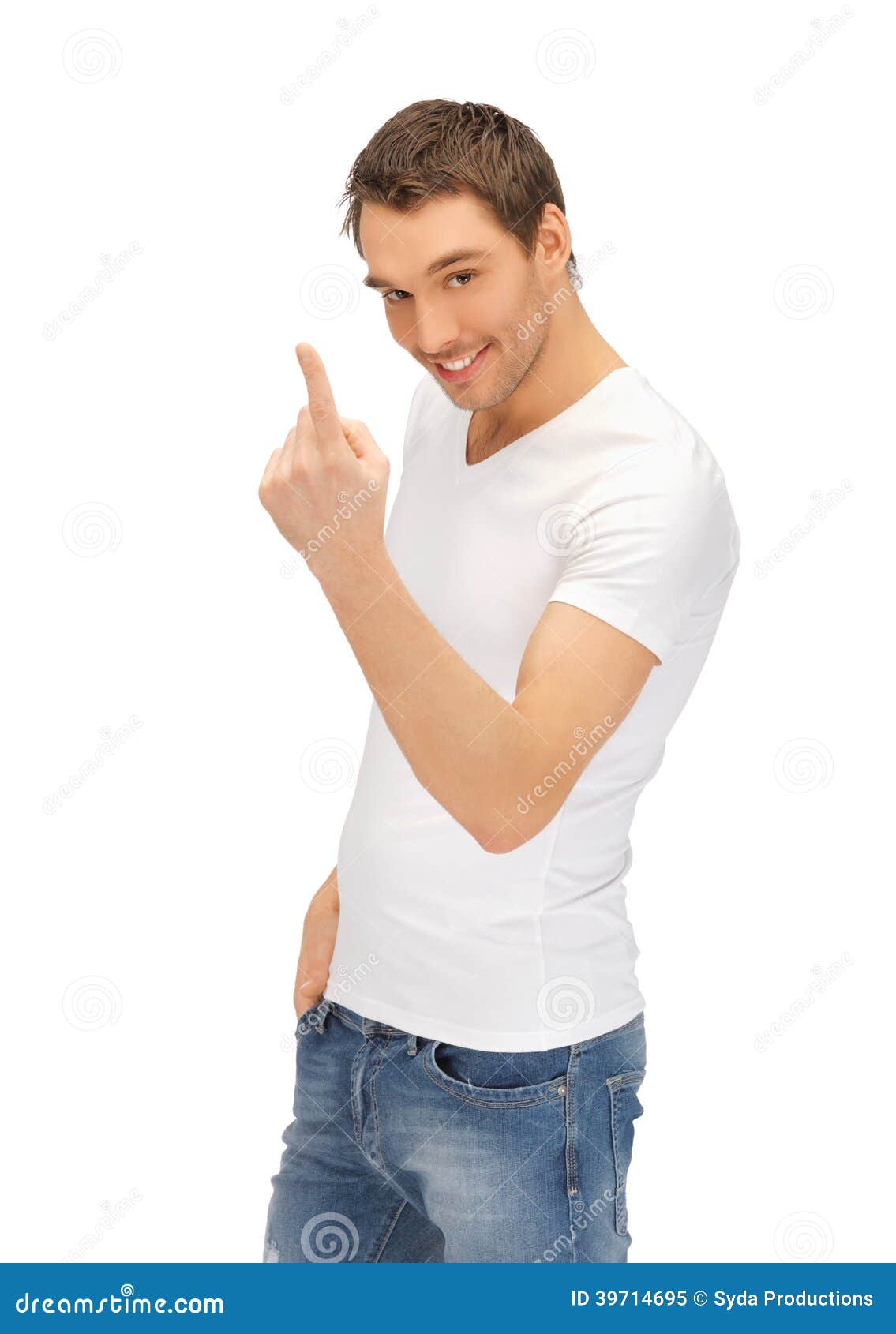 Man in White Shirt Making Inviting Gesture Stock Image - Image of ...
