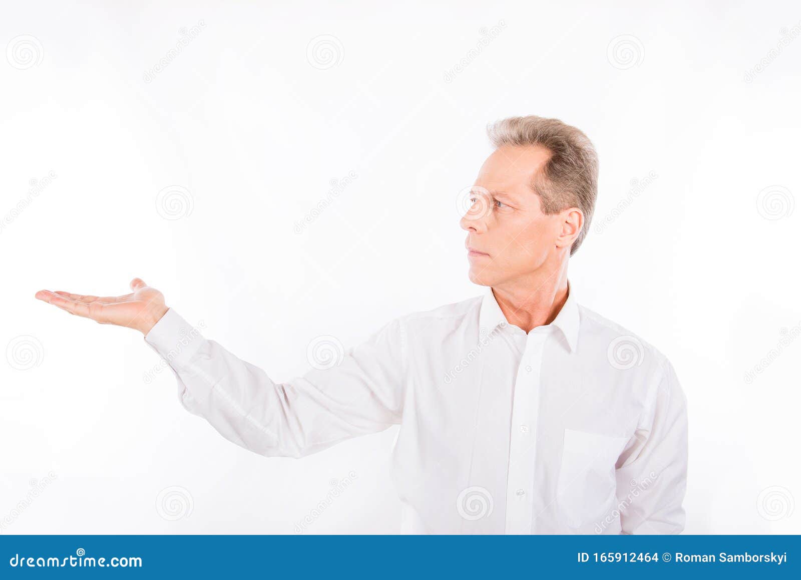 A Man in White Shirt Stares with Put Out Hand Stock Photo - Image of ...
