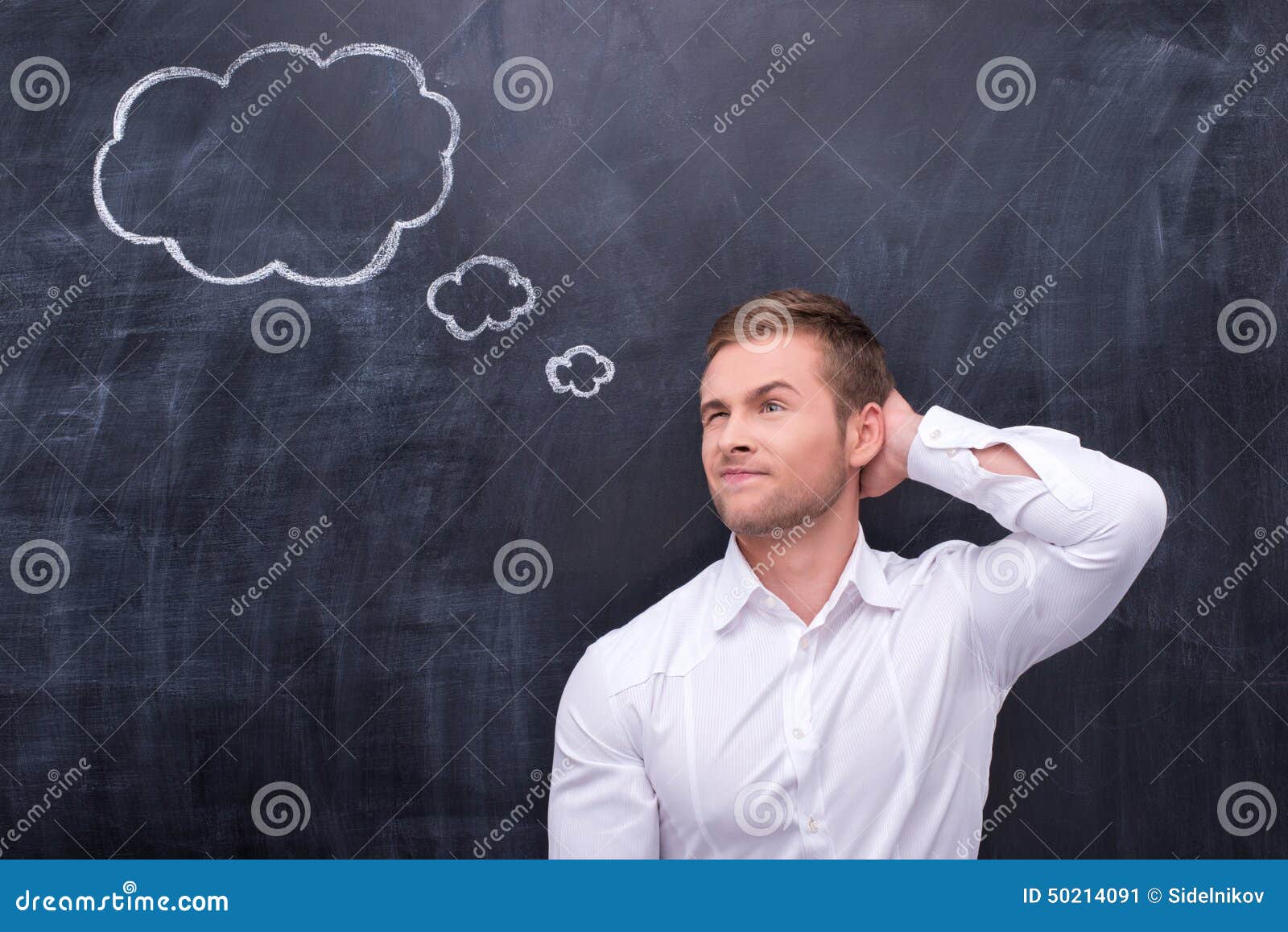 Man in White Shirt Thinking Hard Stock Image - Image of hand ...