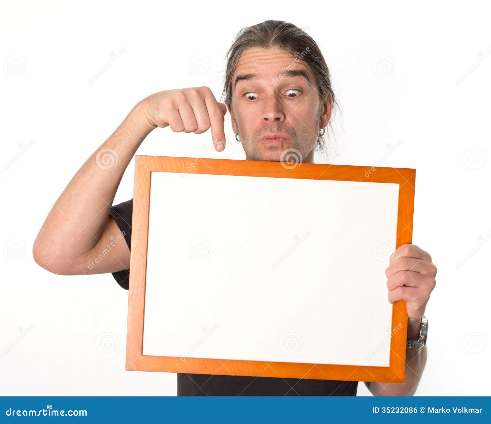 Man with white signboard stock photo. Image of barefaced - 35232086