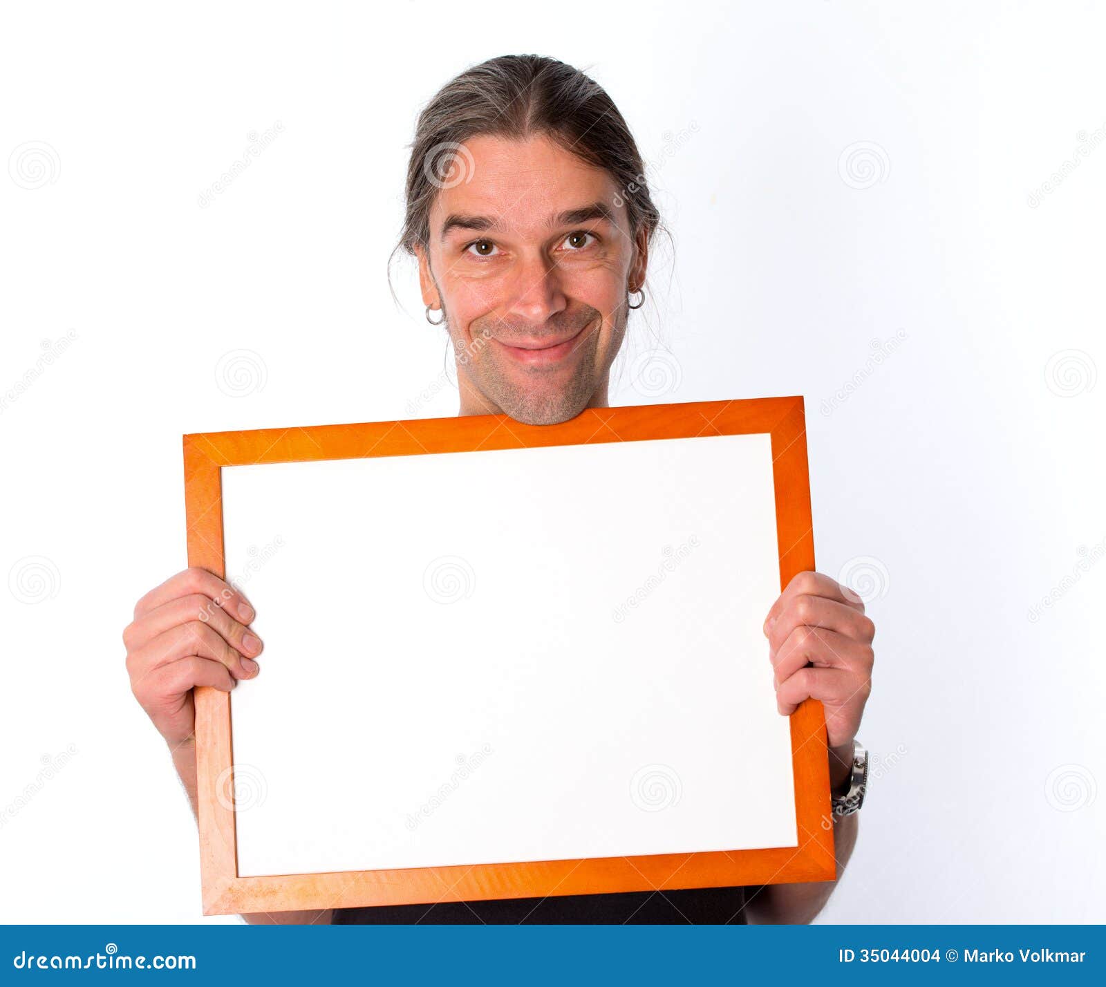 Man with white signboard stock photo. Image of advertising - 35044004