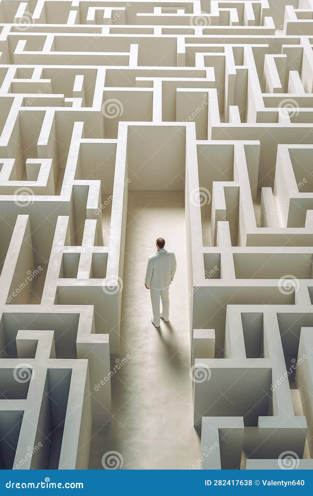 Man in White Suit is Standing in Maze of Mazes. Generative AI Stock ...