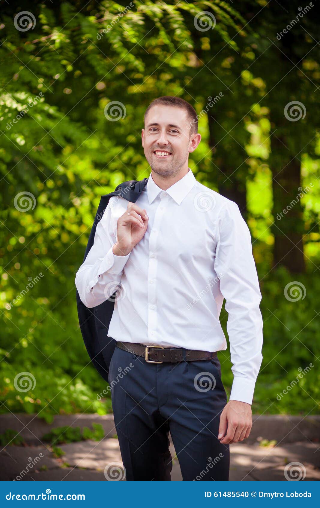 Man White Threw Jacket Over Shoulder Stock Photo - Image of manager ...