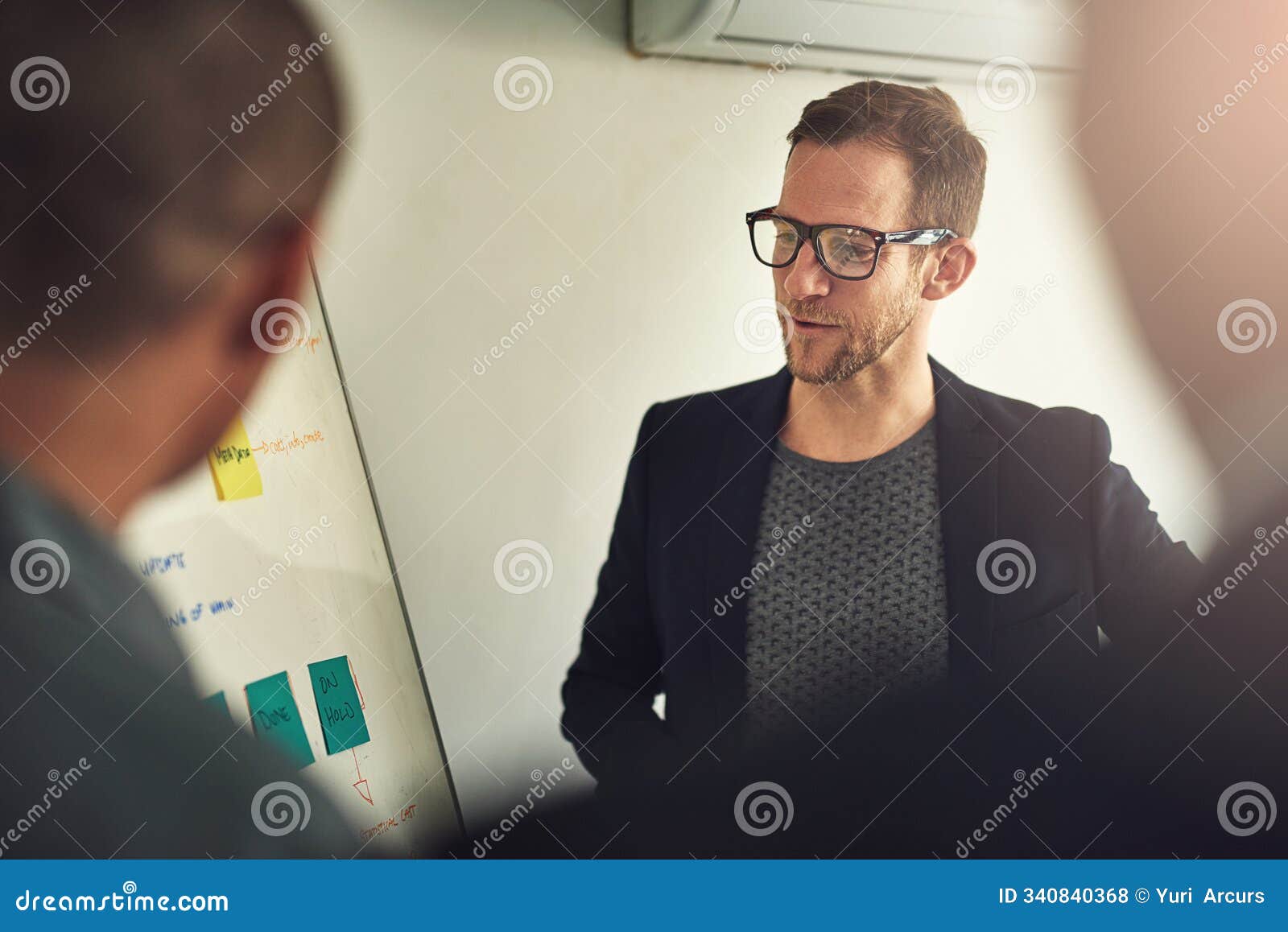 Man, Whiteboard and Presentation in Office with Team, Web Development ...