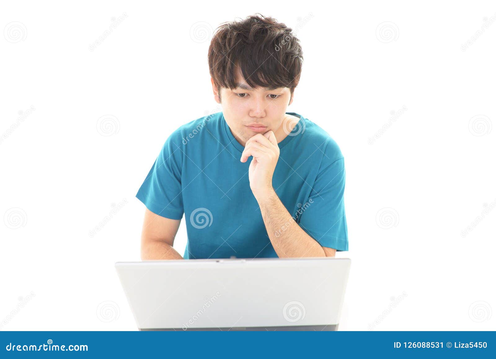 Asian man using a laptop stock image. Image of lifestyle - 126088531