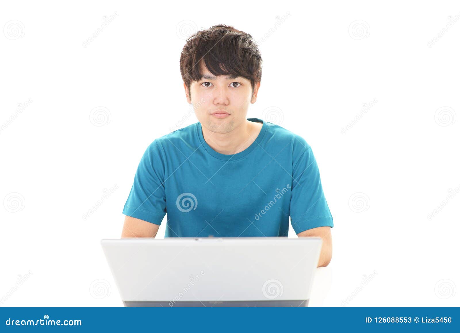 Asian man using a laptop stock image. Image of holiday - 126088553