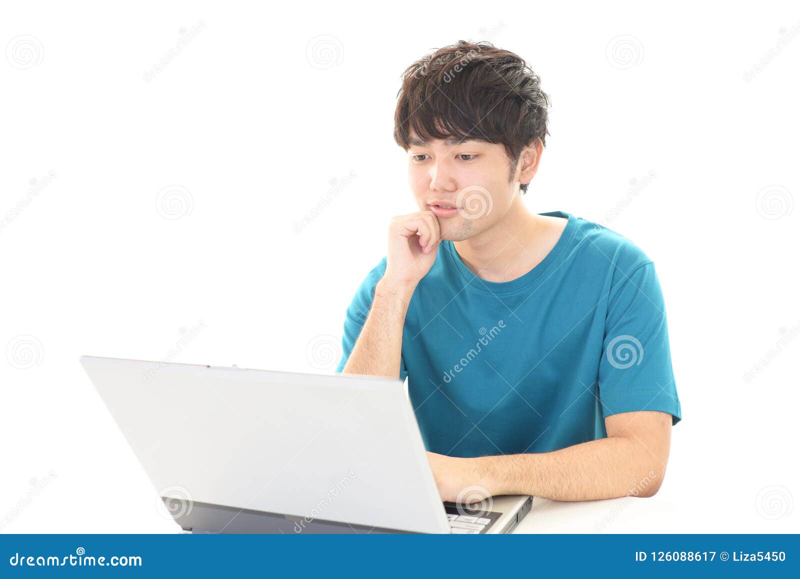 Asian man using a laptop stock image. Image of male - 126088617