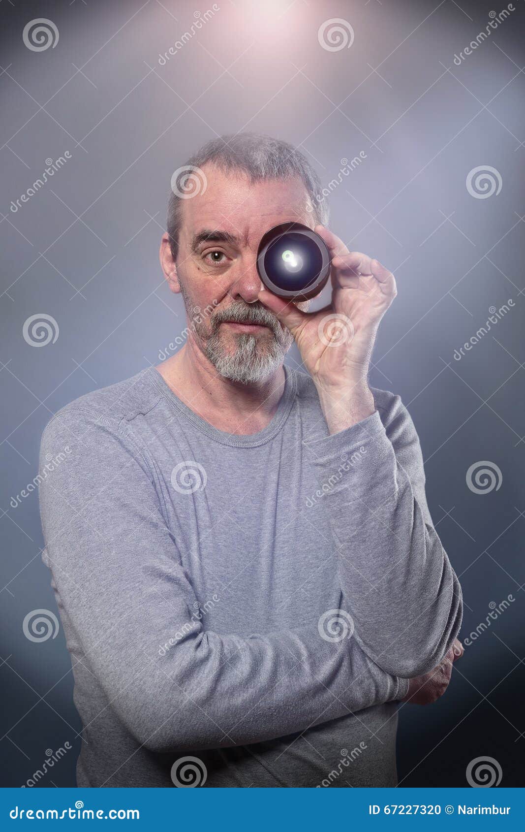 Man Who is Looking through a Camera Lens Stock Photo - Image of looking ...