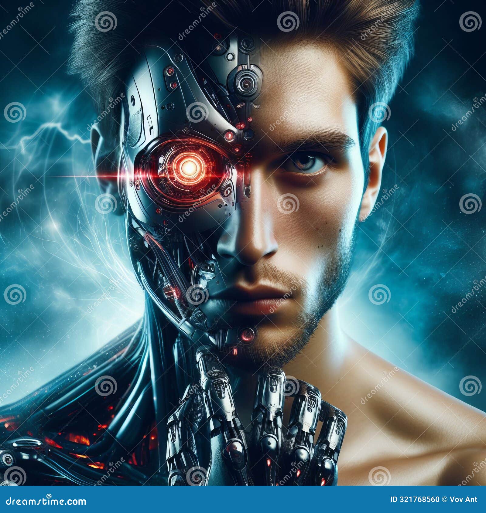 70 27. a Man Who Morphs into a Cyborg, Half-human, Half-macine Stock ...