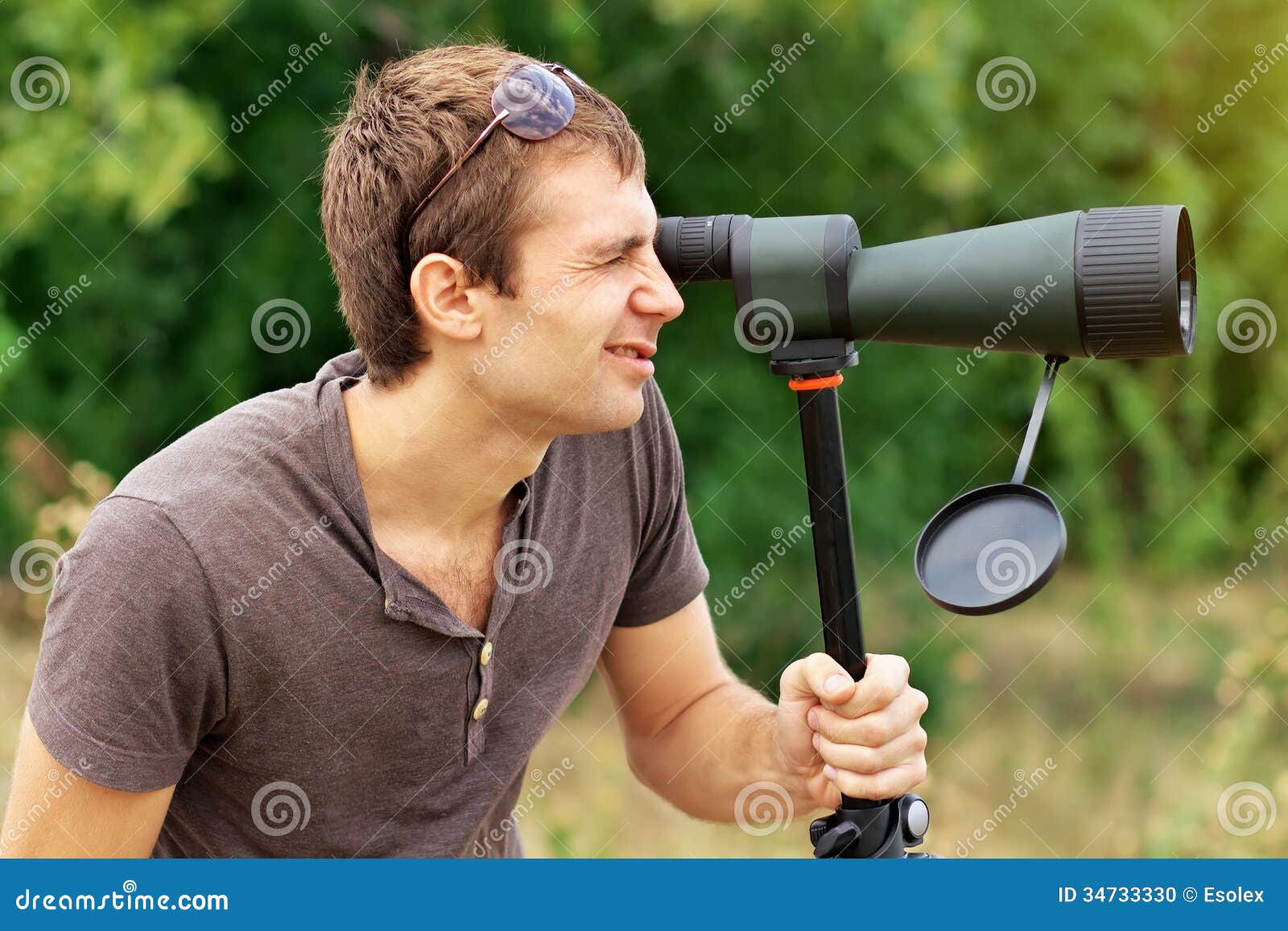 Man Who is Watching in Spotting Scope. Stock Photo - Image of positive ...
