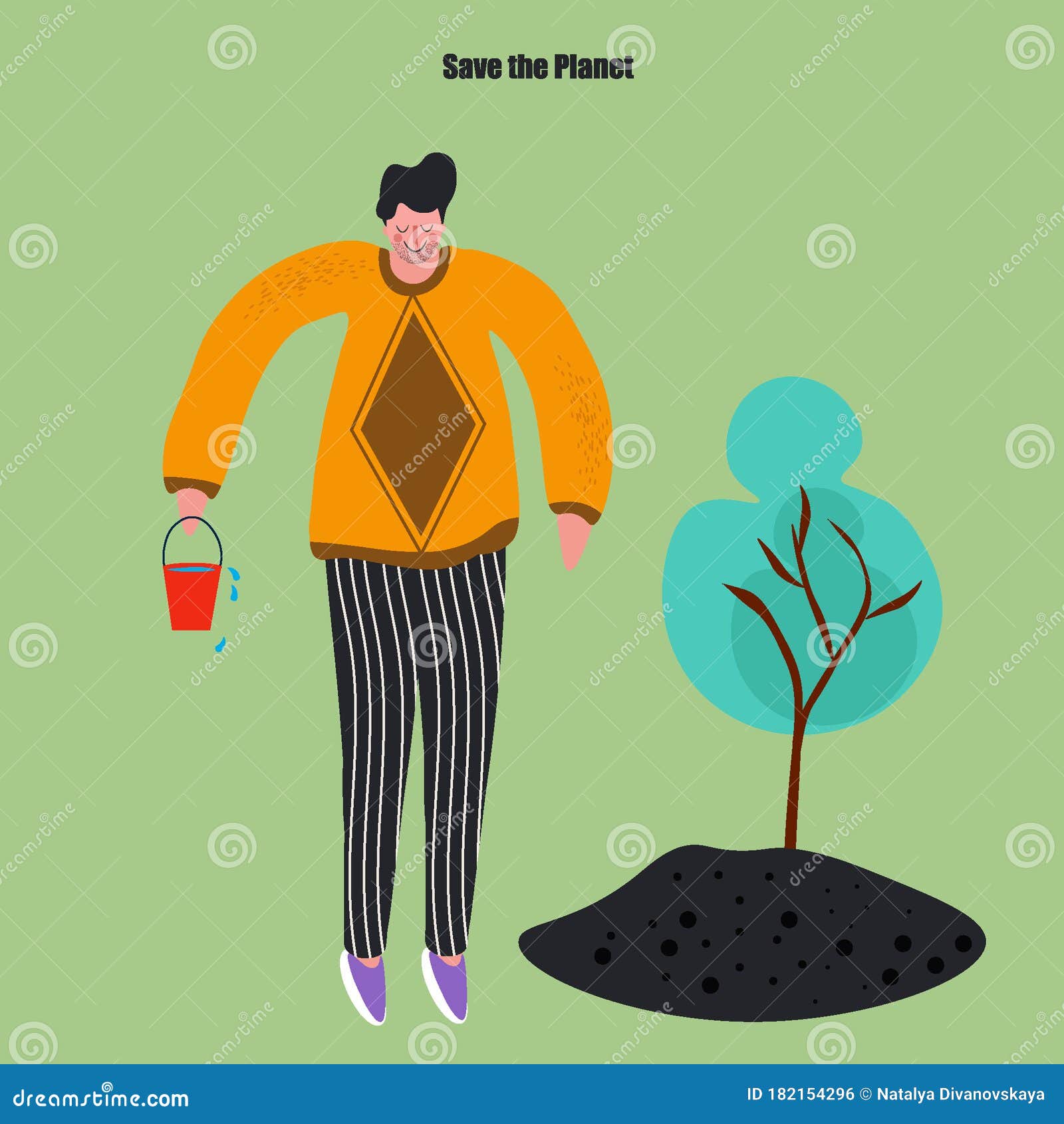 Man who is watering a tree stock vector. Illustration of concept ...