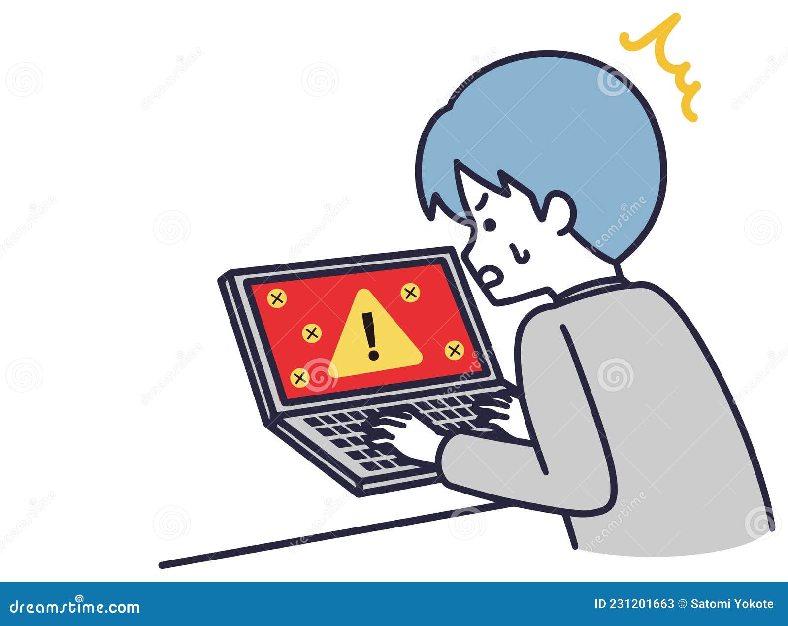 A Man Whose Computer is Infected with a Virus Simple Illustration Stock ...