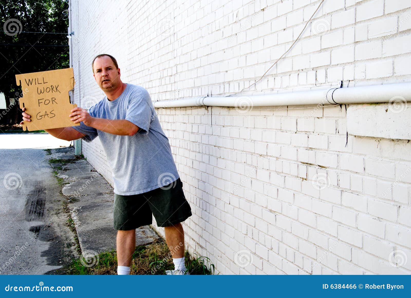 Man and Will Work for Gas Sign Stock Photo - Image of banner, handmade ...