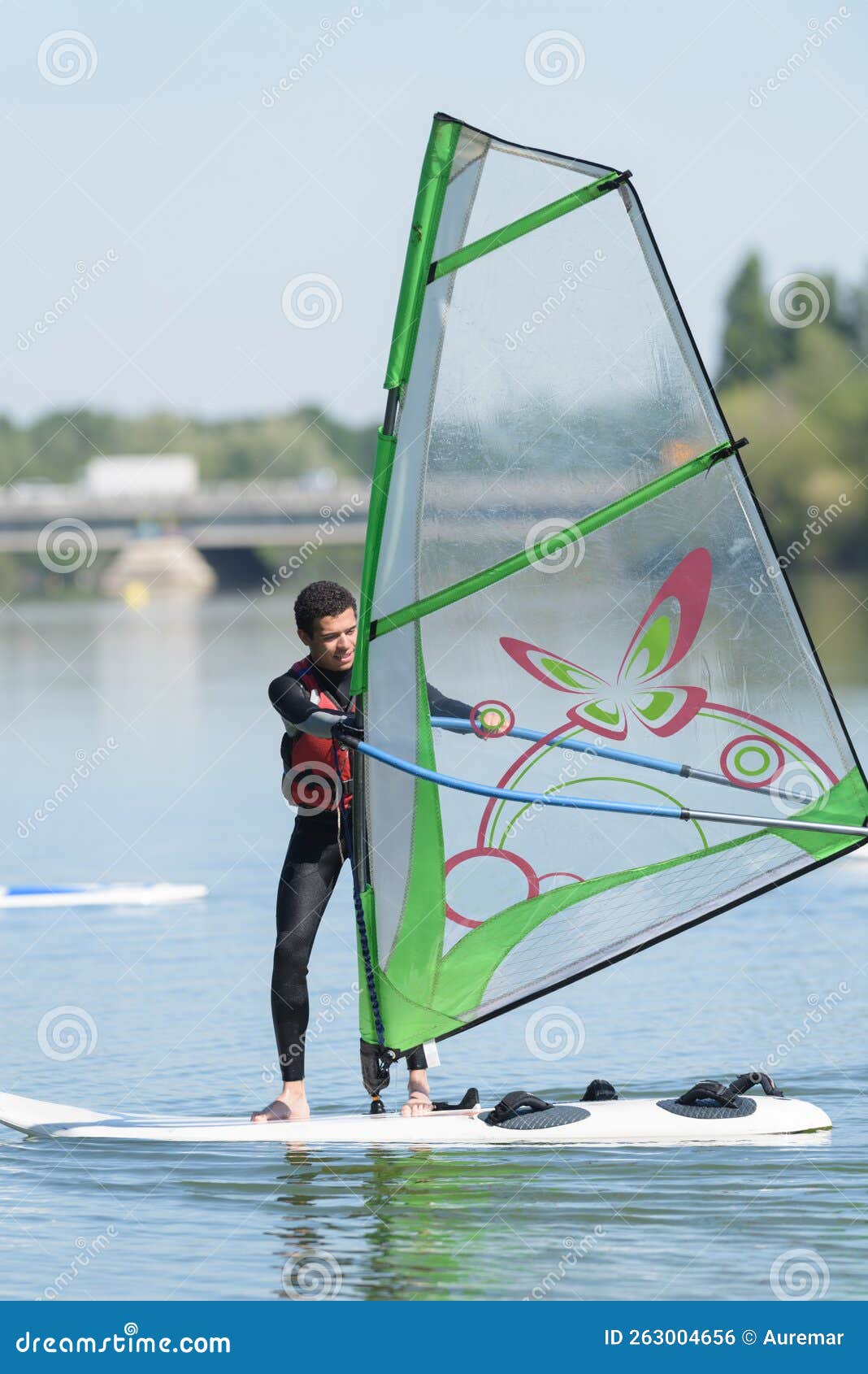 Man during Wind Surfing Practice Stock Photo - Image of surfing, action ...