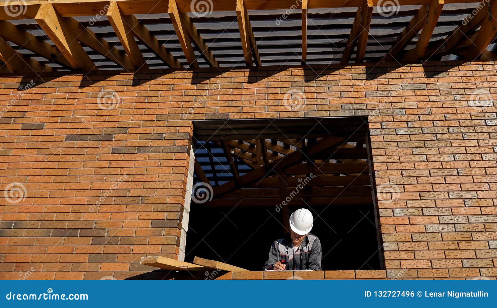 Man in Window of Building House Stock Photo - Image of builder, design ...