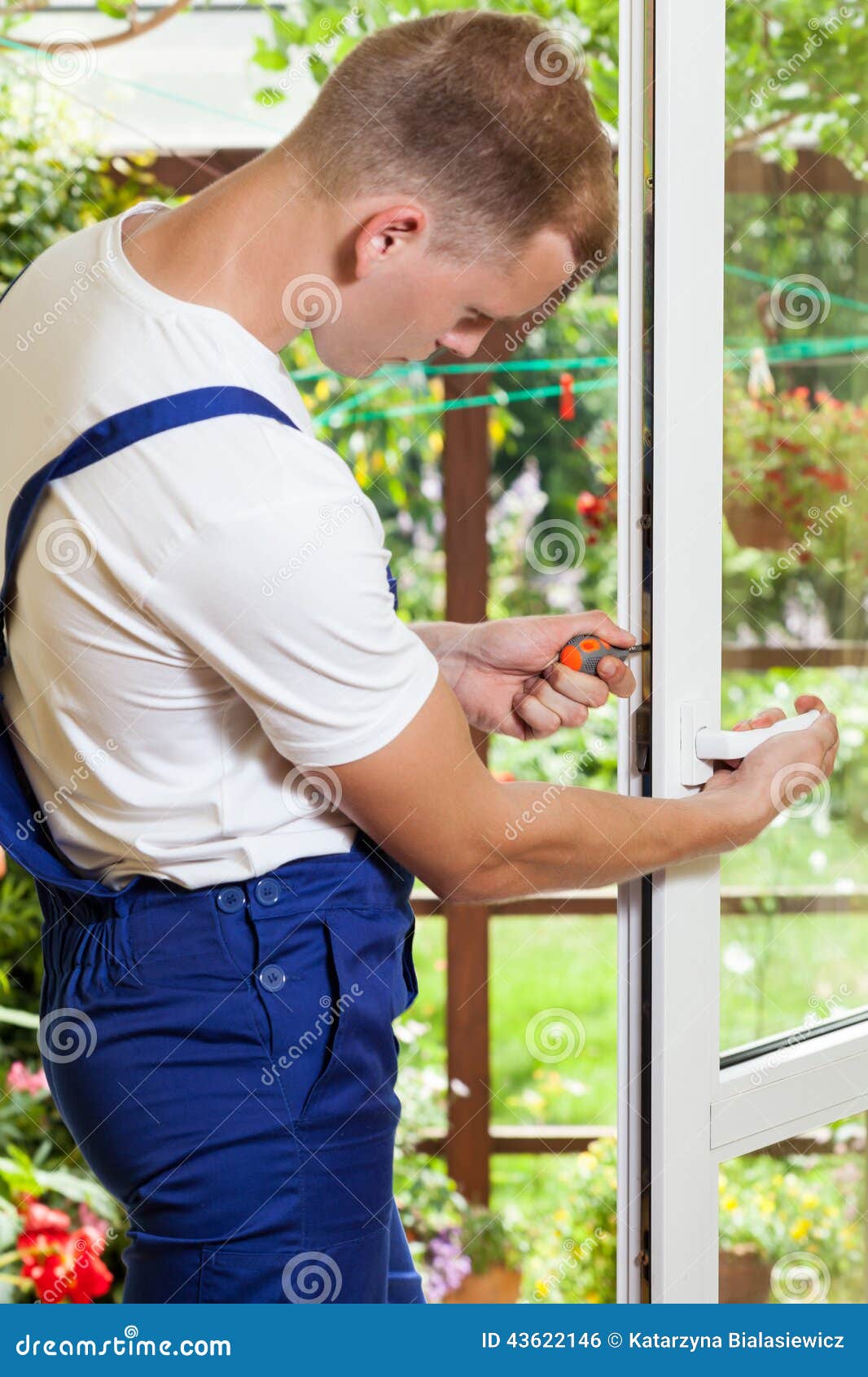 Man during Window Frame Reparation Stock Photo - Image of glass ...