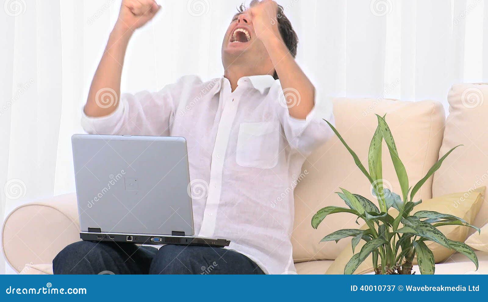 Man Winning a Game on the Laptop Stock Video - Video of joyful, male ...