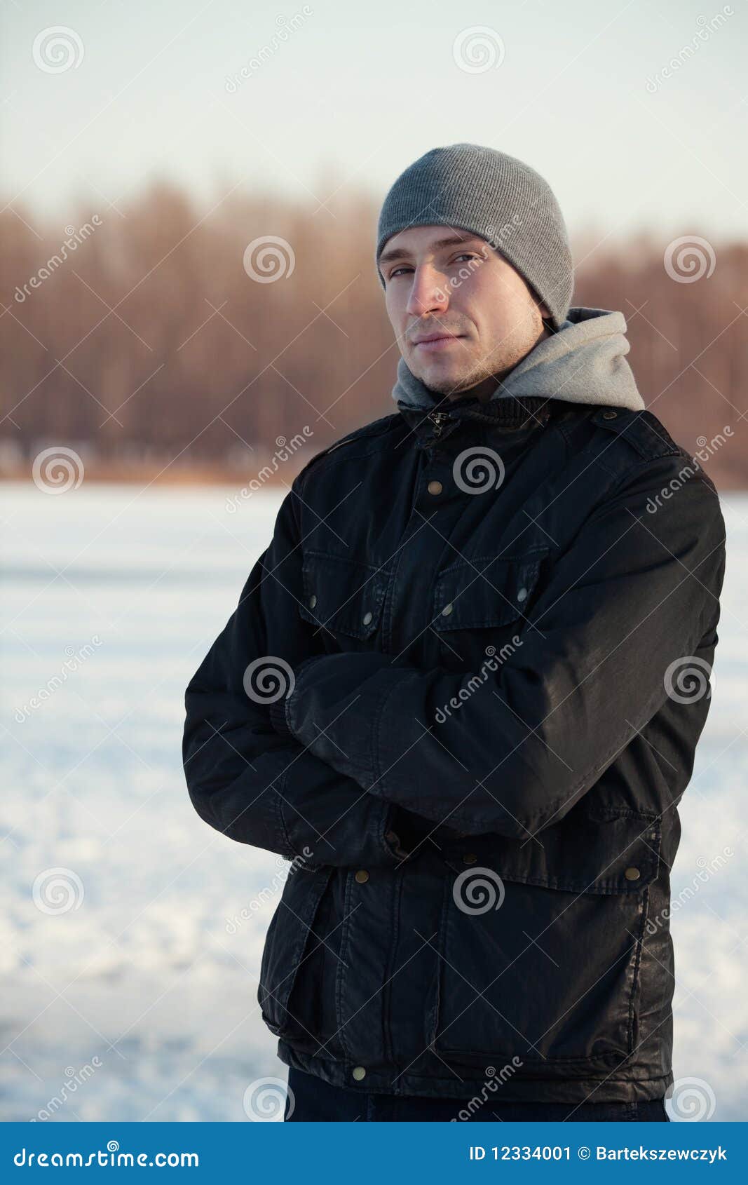 Man in winter stock image. Image of outdoors, side, cold - 12334001