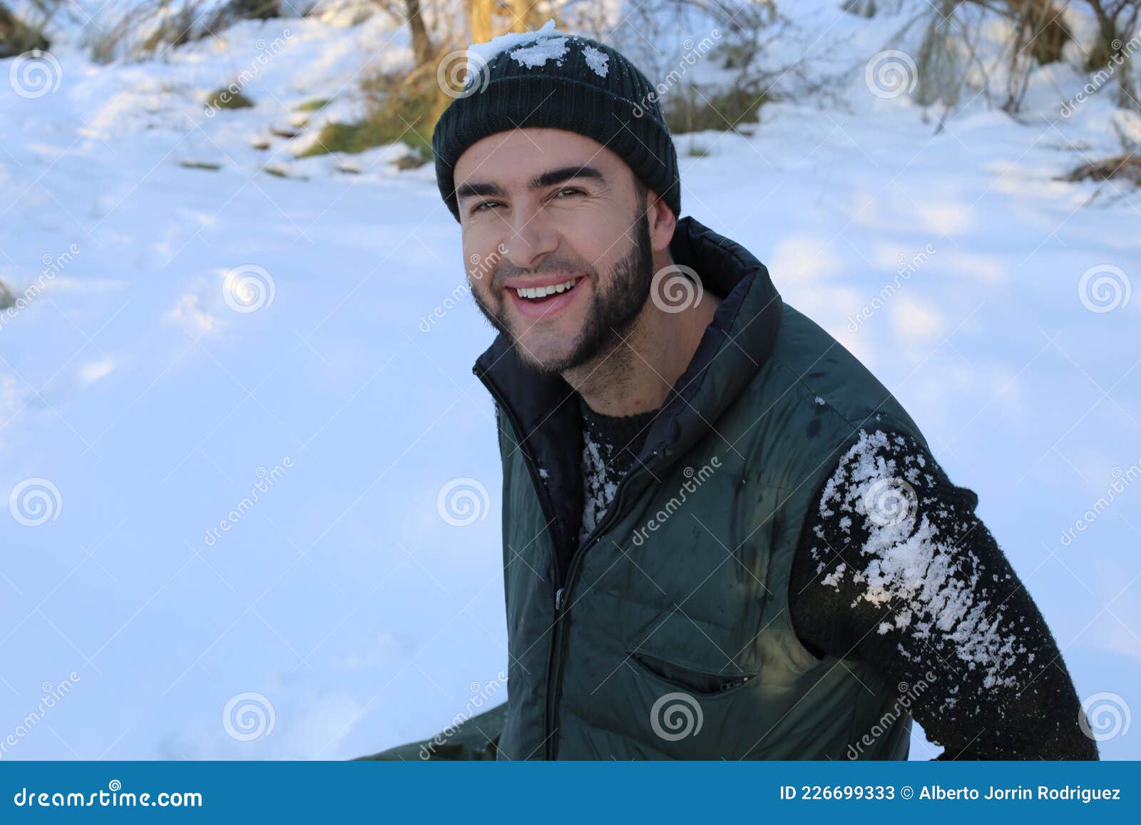 Man in a winter blizzard stock image. Image of person - 226699333