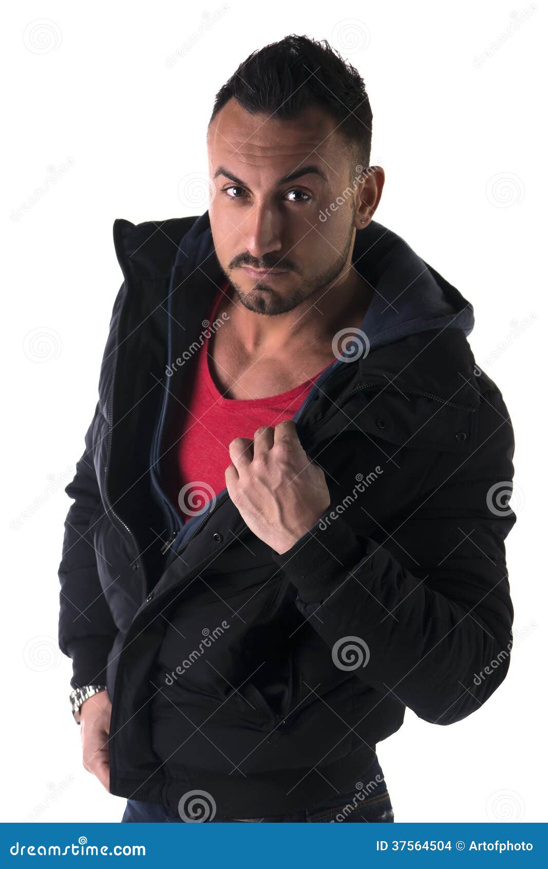 Man with Winter Coat Open on His Chest, Looking at Camera Stock Photo ...