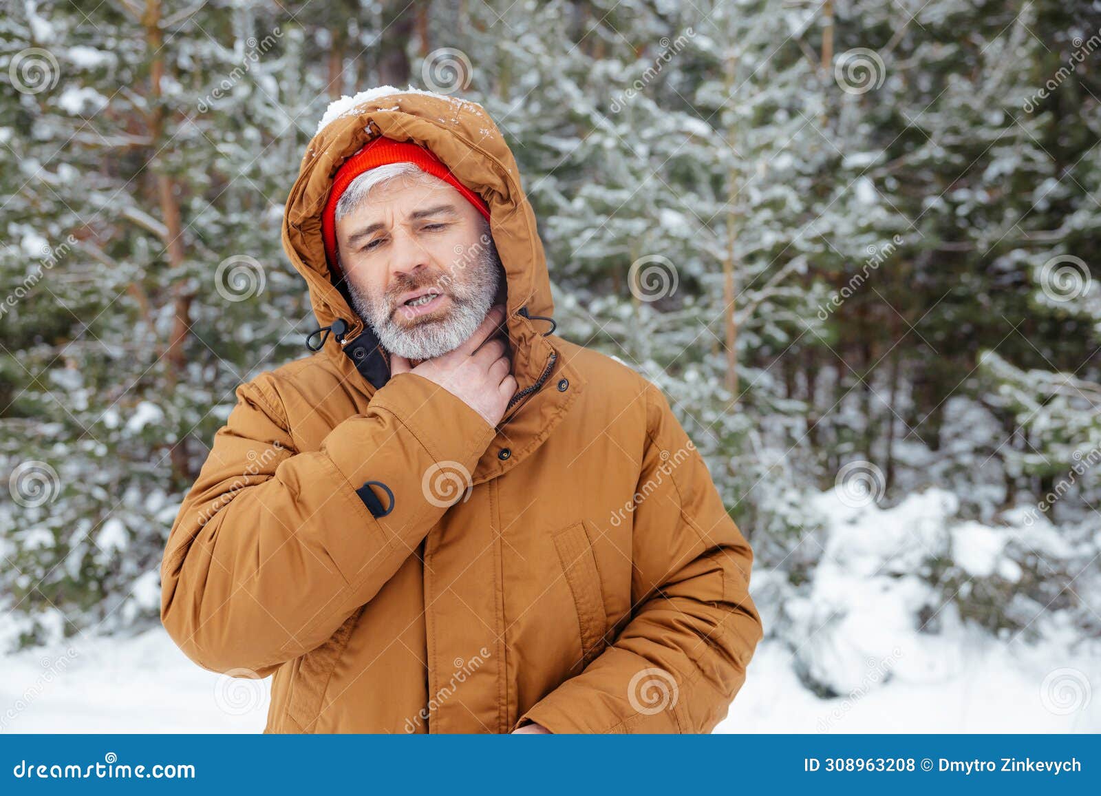 Man in a Winter Forest Looking Sick and Unwell Stock Photo - Image of ...