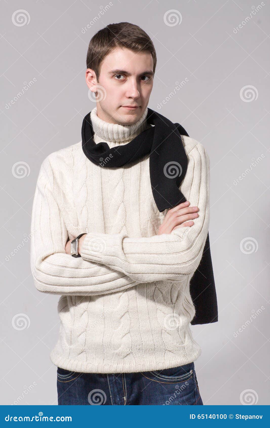 Man in Winter Knitted Clothes Standing with Arms Stock Photo - Image of ...