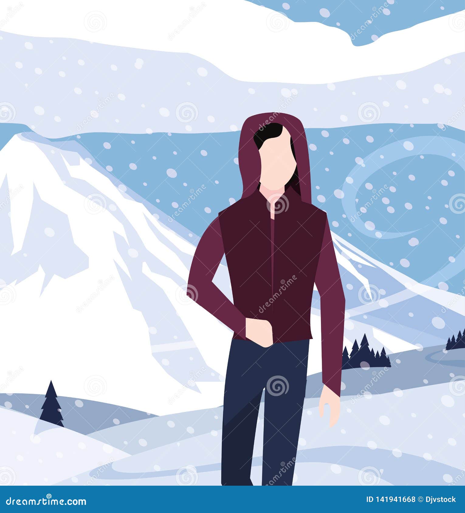Man in the winter scene stock vector. Illustration of vector - 141941668