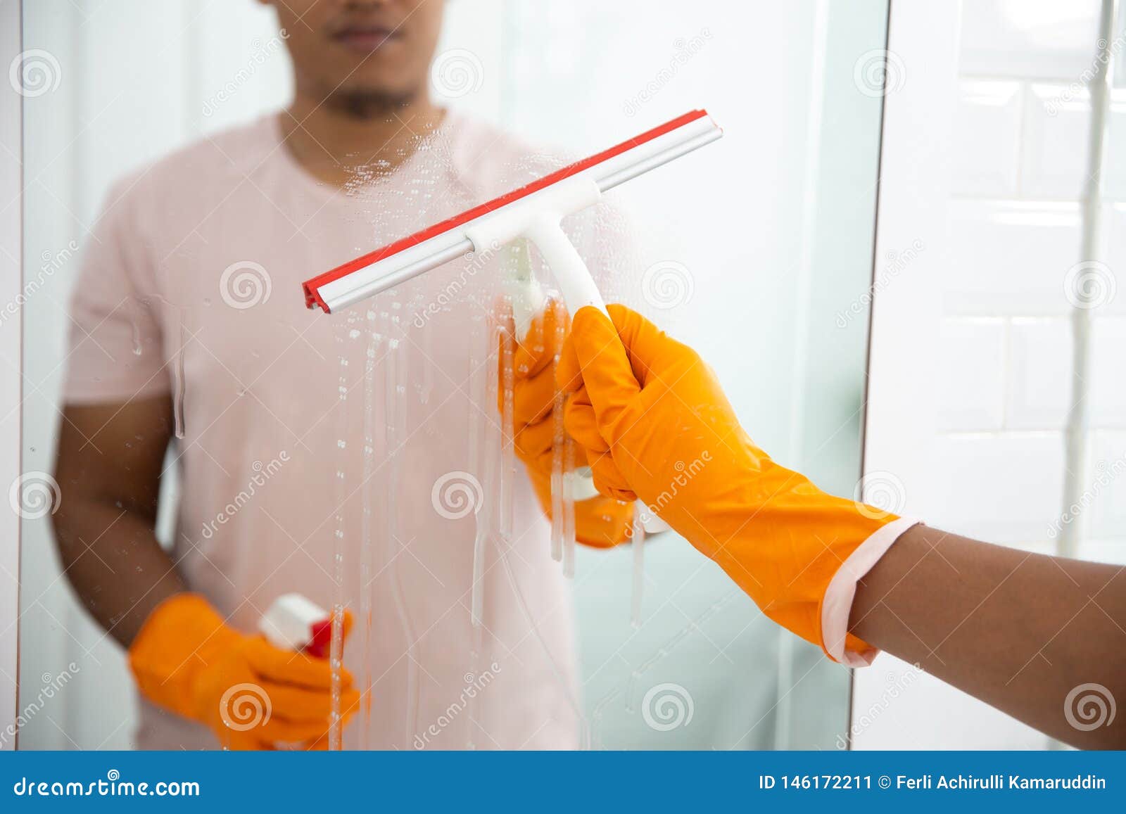 Man Wipe Mirror Using Cleaning Tool Stock Image - Image of clean, neat ...