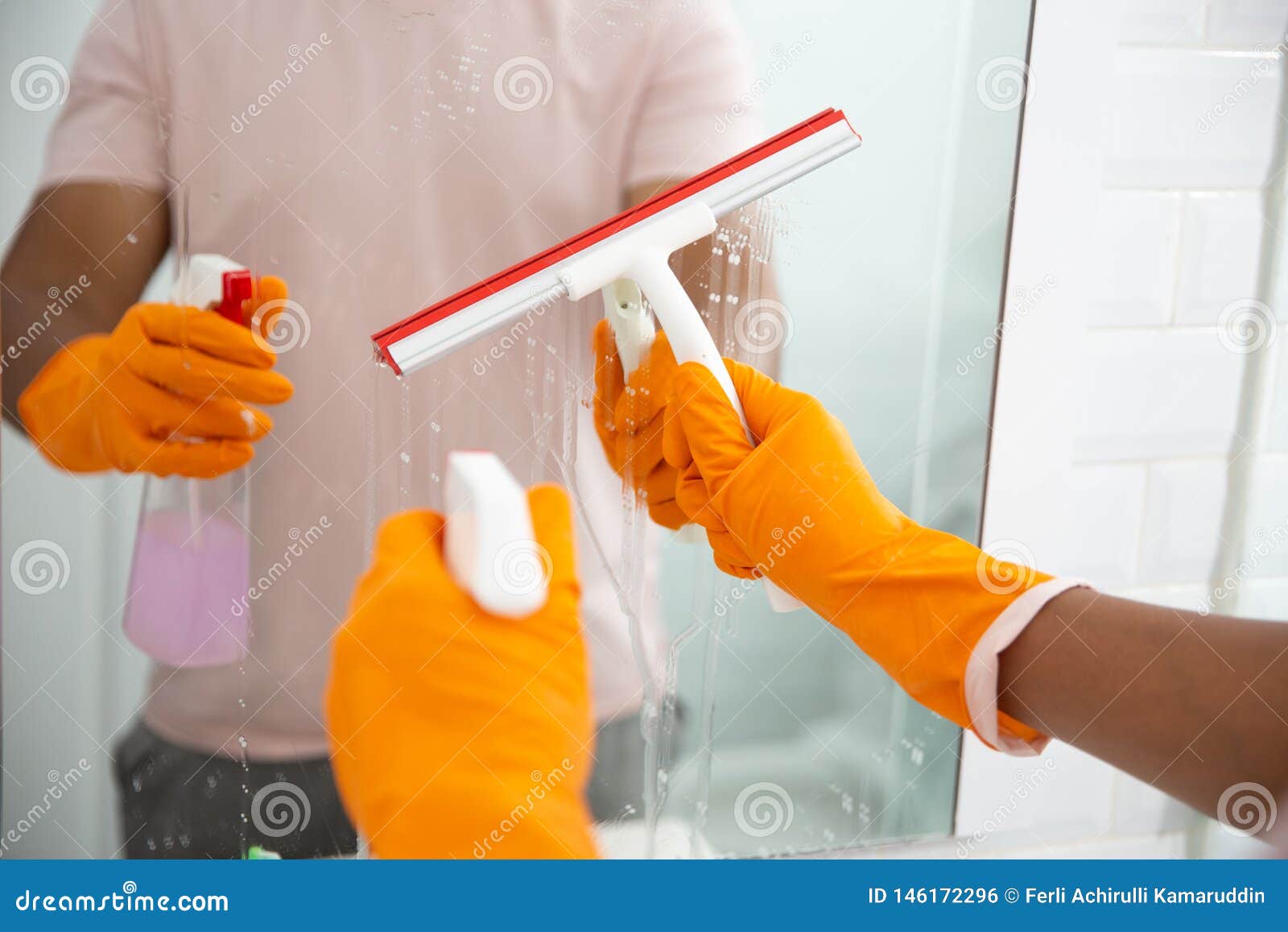 Man Wipe Mirror Using Cleaning Tool Stock Photo - Image of domestic ...