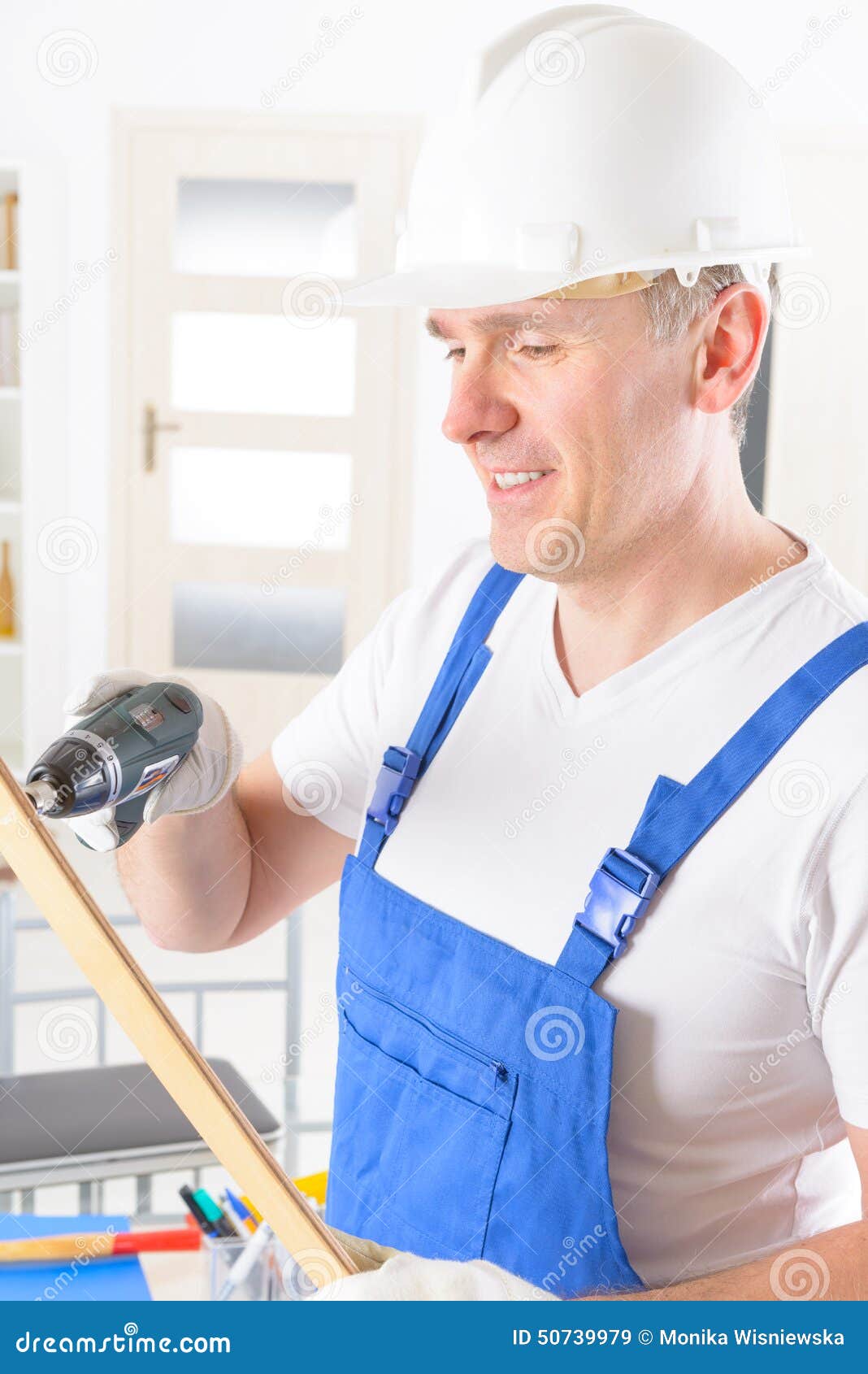 Man with Wireless Electric Drill Stock Image - Image of housework ...