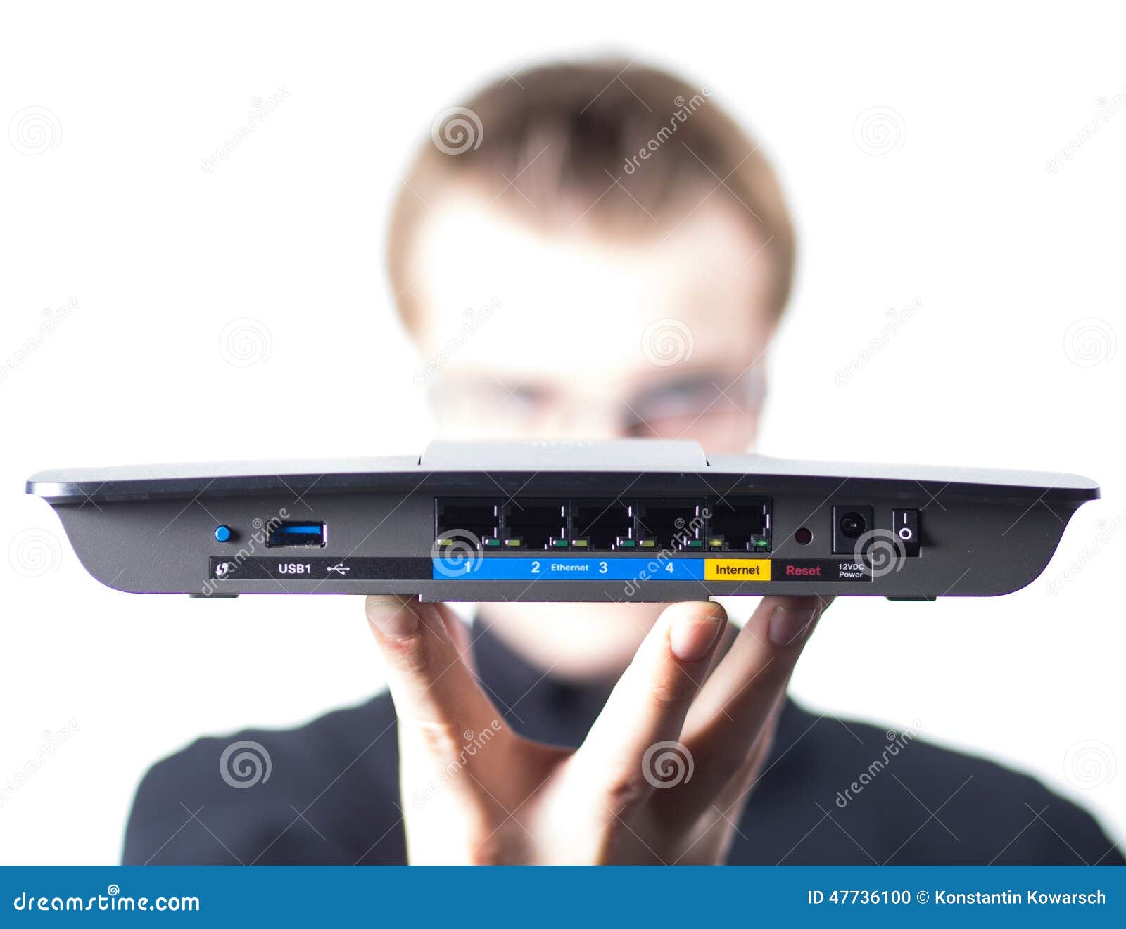 Man with Wireless Router in Hand Stock Photo - Image of ports ...