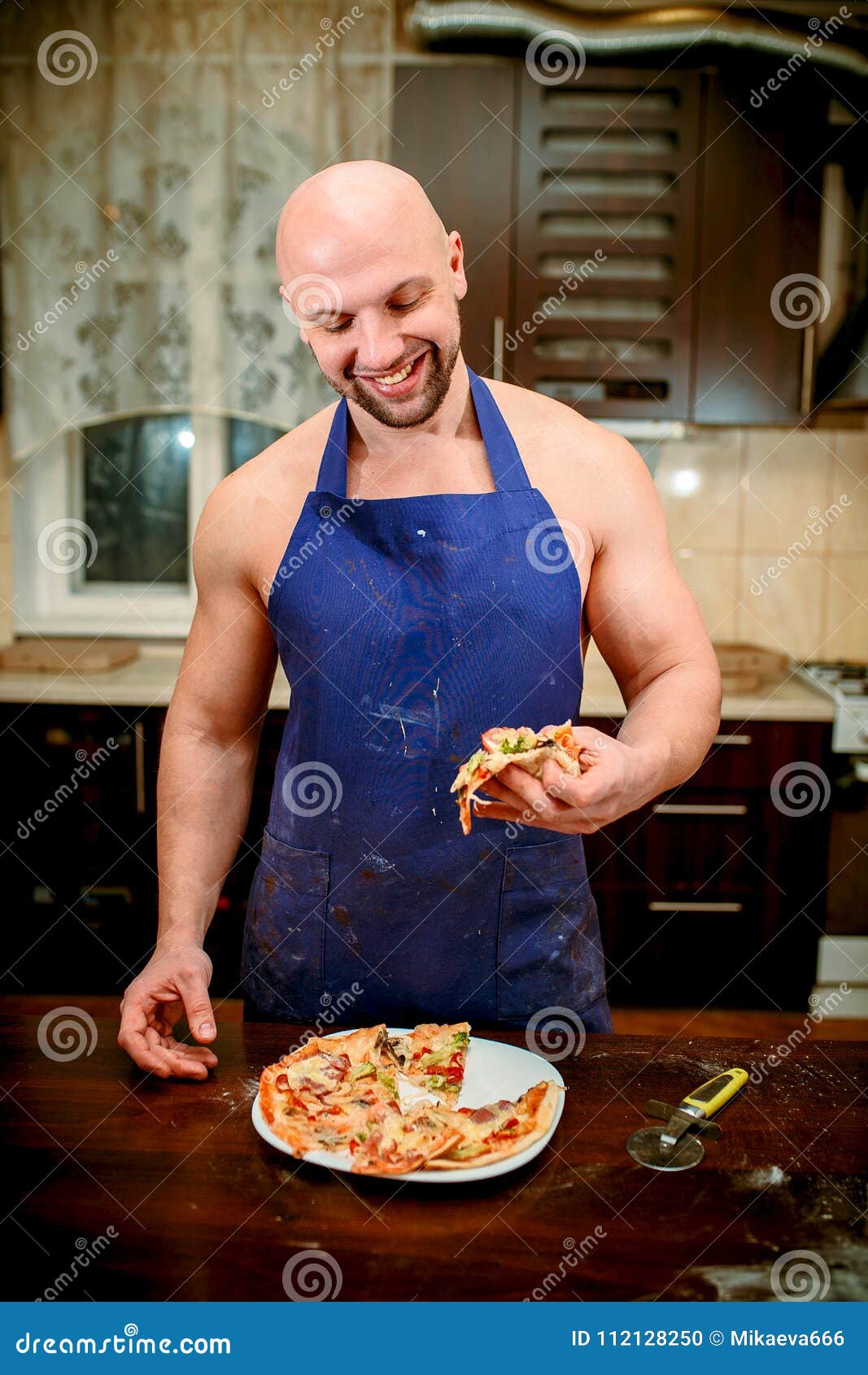 Man with pizza stock photo. Image of cook, eggs, healthy - 112128250