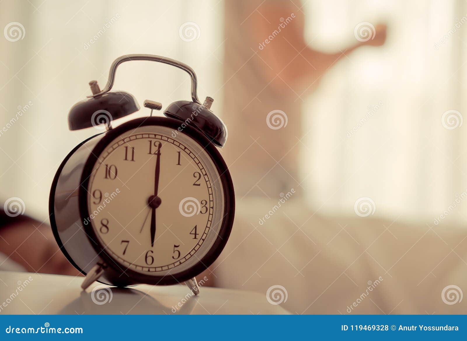 Man Woke Up Early Clock Showing 6 O Clock Stock Photo - Image of ...