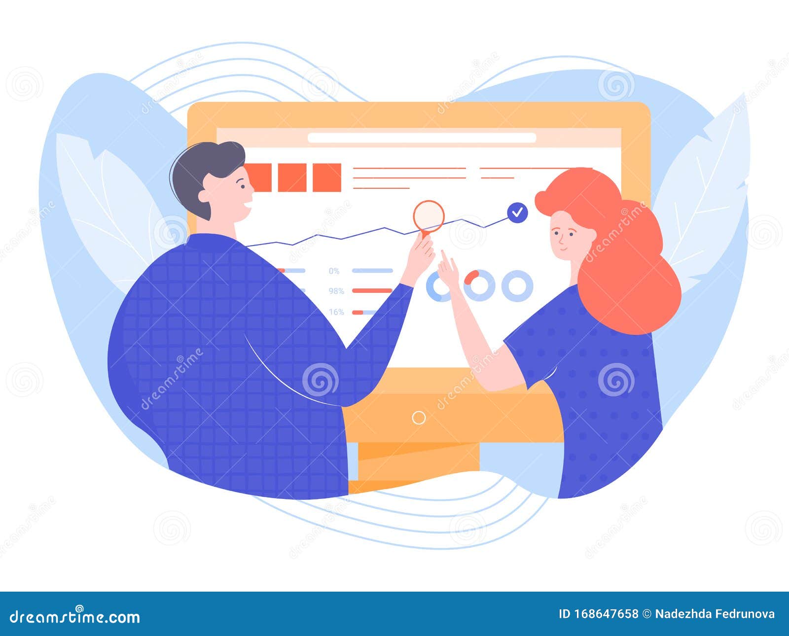 Woman Analyze Charts And Get Conversions From Social Networks. SMM ...