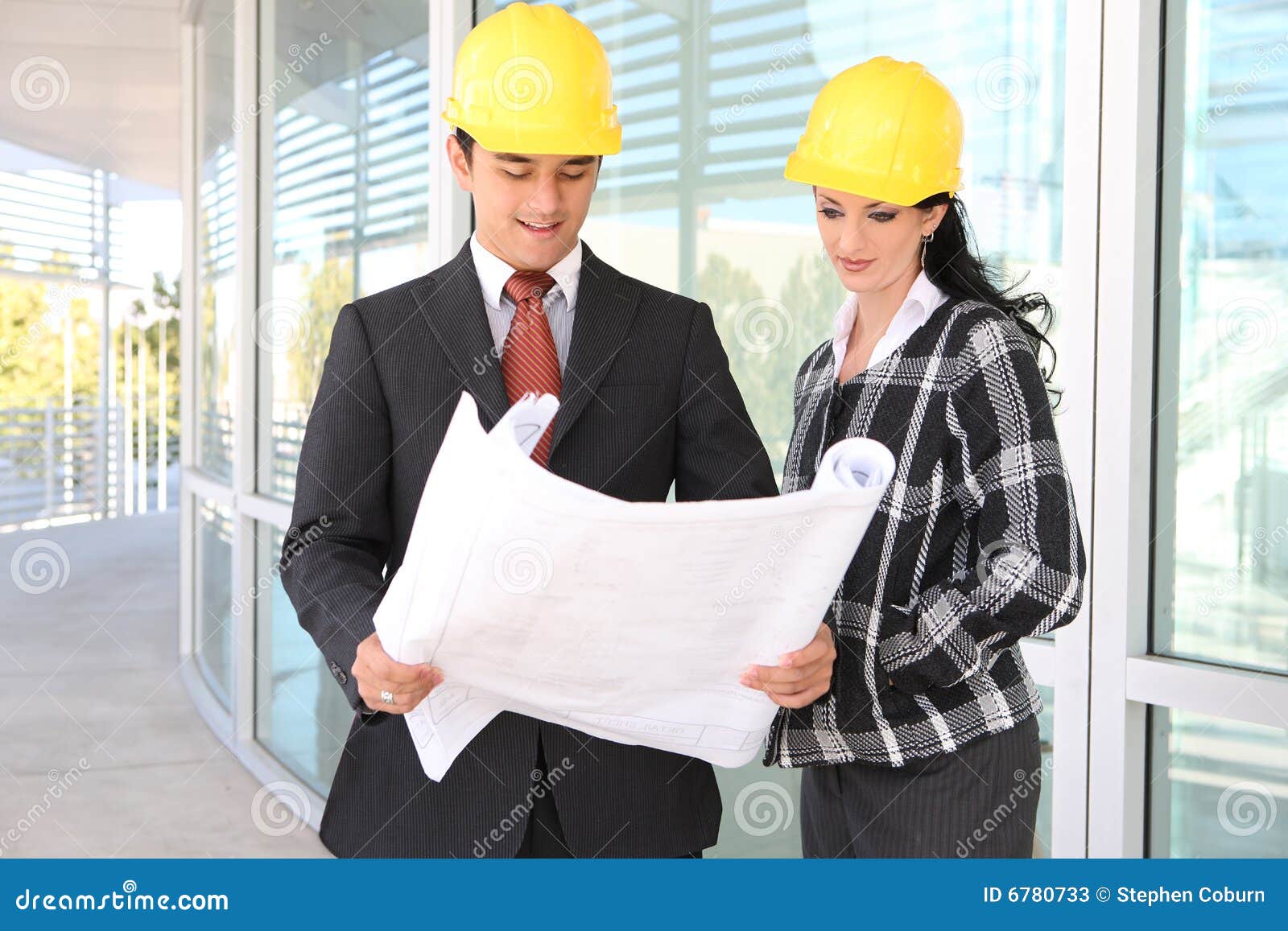Man and Woman Architects on Construction Site Stock Image - Image of ...