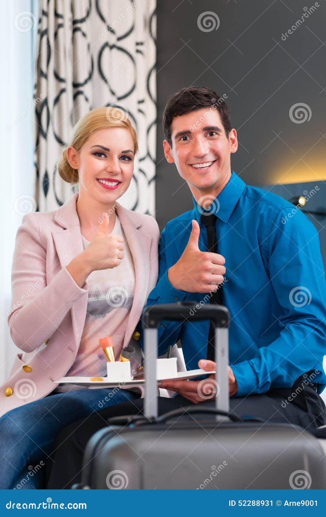Man And Woman Arriving In Hotel Room Stock Image Image Of Together