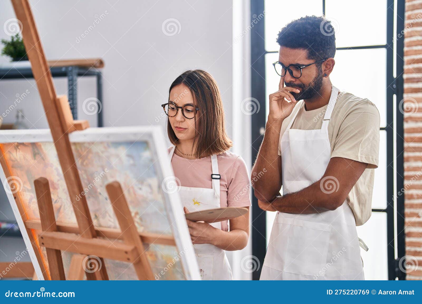 Man and Woman Artists Drawing at Art Studio Stock Image - Image of ...