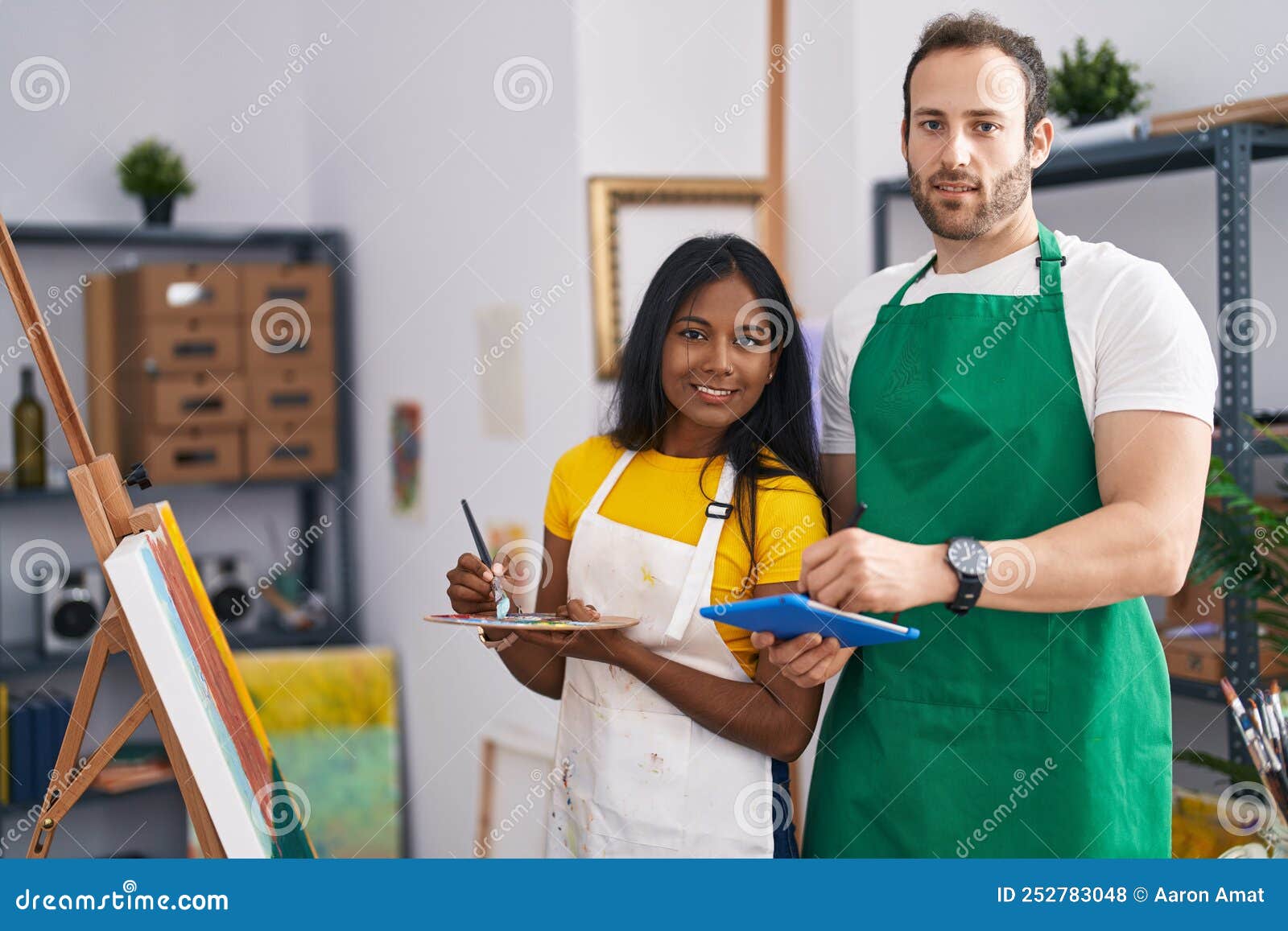 Man and Woman Artists Using Touchpad Drawing at Art Studio Stock Photo ...
