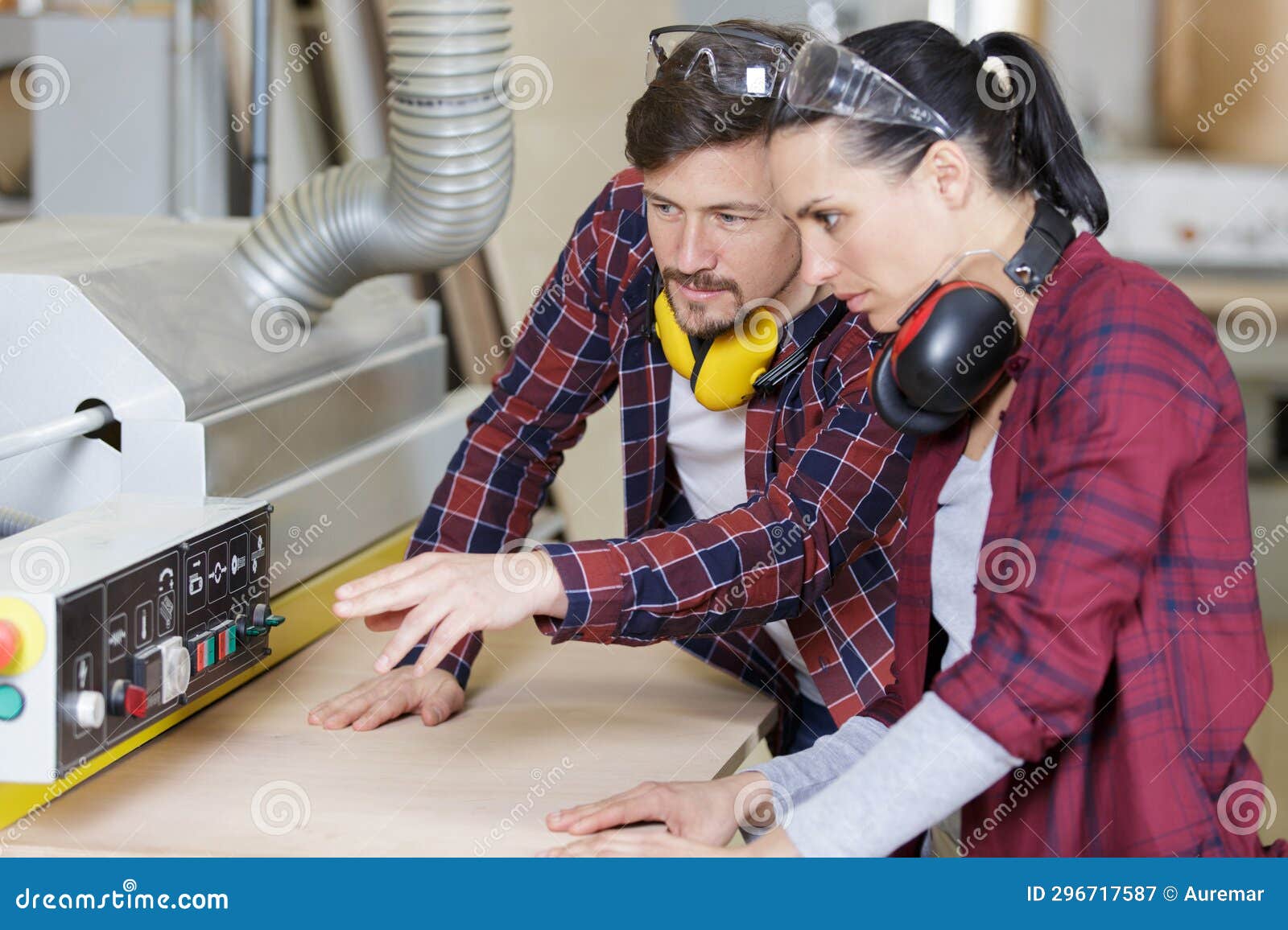 Man and Woman As Team Working in Workshop Stock Image - Image of ...